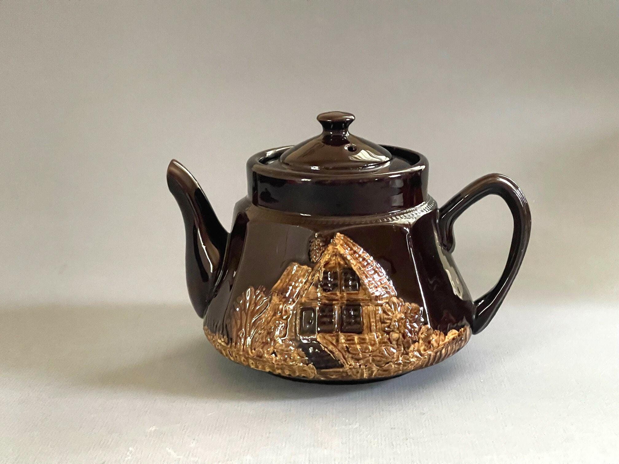 Antique English Cottage English Teapot Salt Glazed Brown Victorian - Etsy