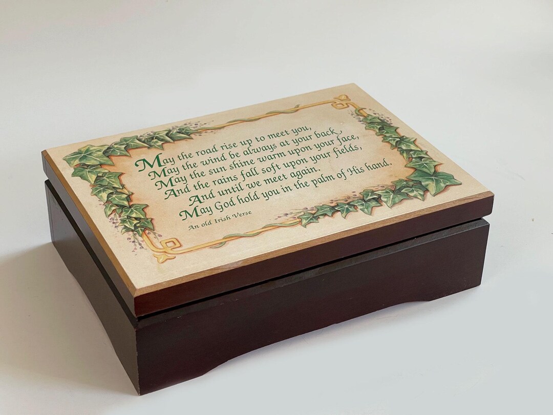 Wood Chest Music Jewelry Box With Irish Proverb / Vintage Wood Jewelry ...