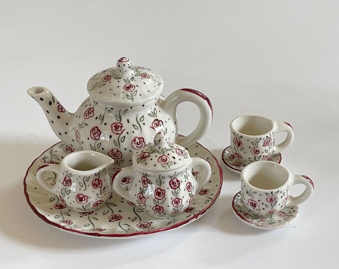 Pretend PLAY Rose White Porcelain TEA SET With Platter / Large Tea Pot ...