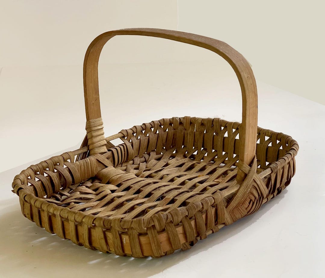 Hand-woven Splint Oak Basket / Small Shallow Basket / Harvest Basket ...