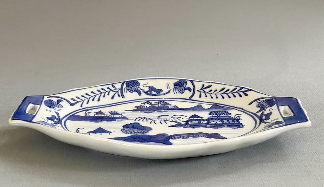 Blue & White Chinese Landscape Motif Tray Willow Style Chinese Export ...