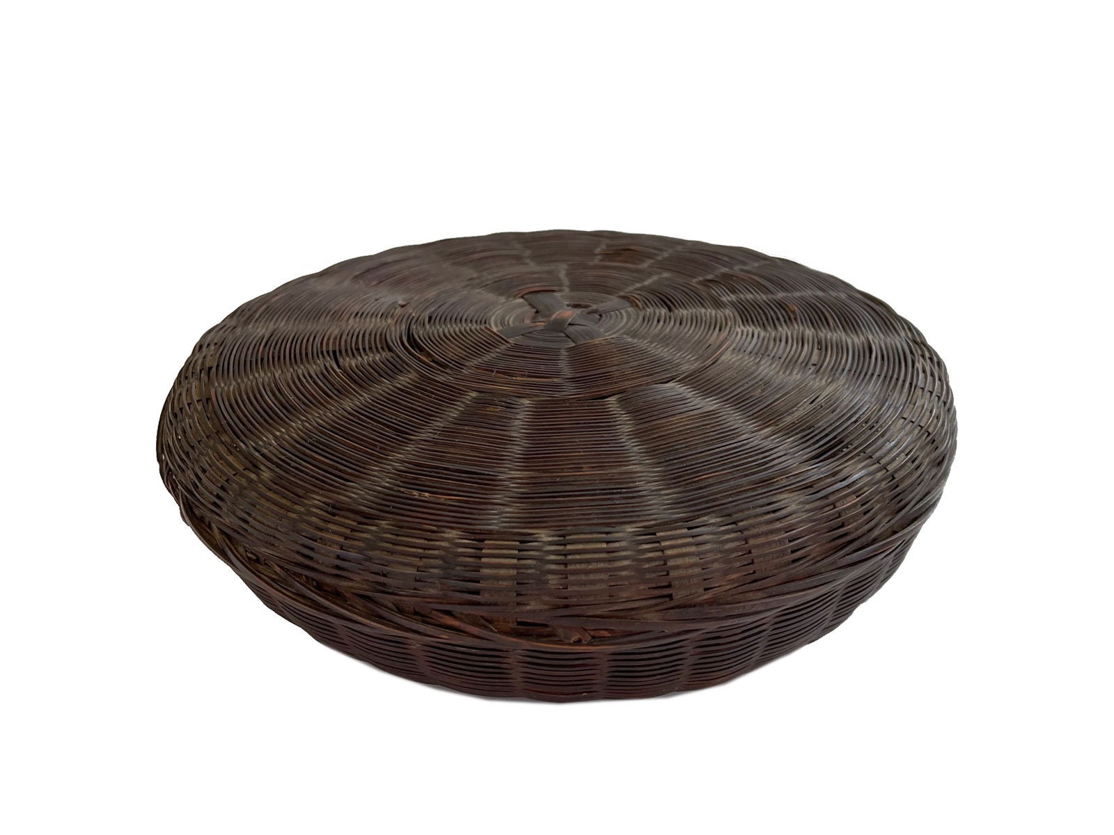 Vintage Lidded Chinese Wicker Sewing Basket With Ring / Fine Woven ...