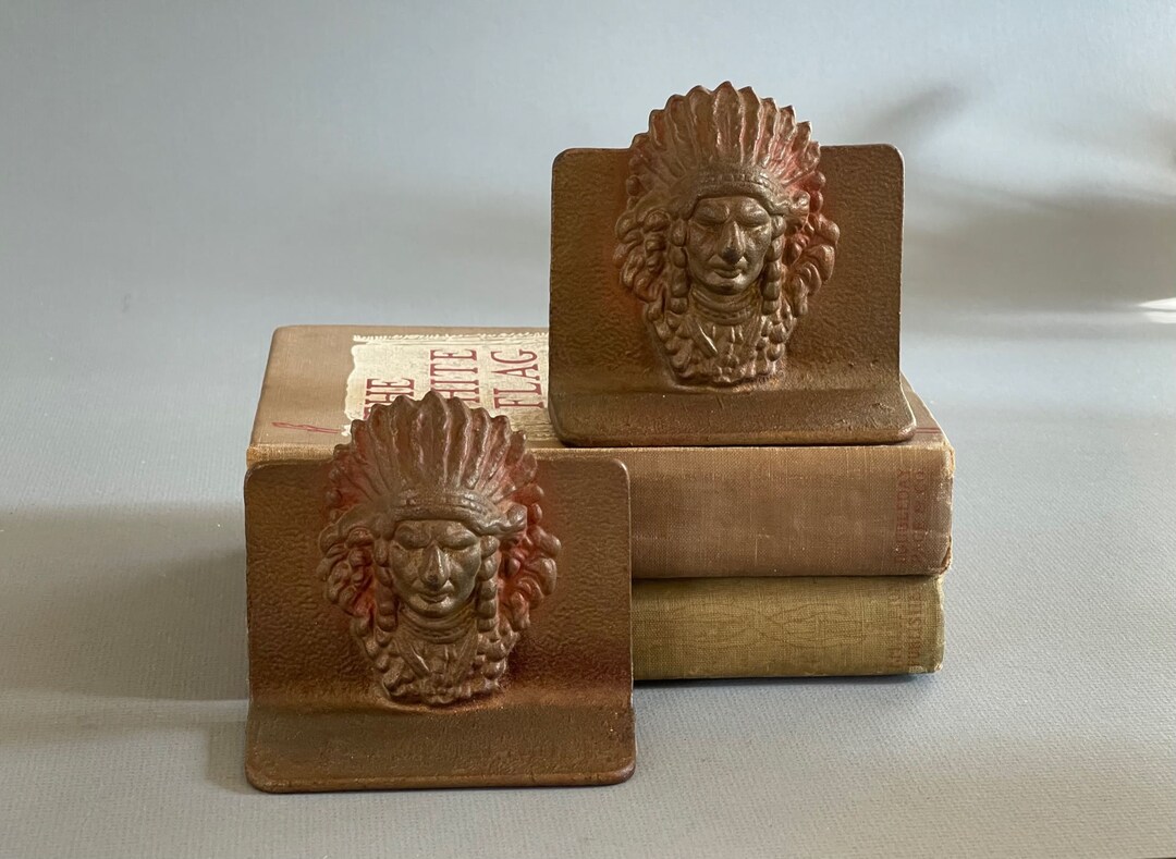 Vintage Native American Indian Chief Bookends Plated Cast Iron - Etsy