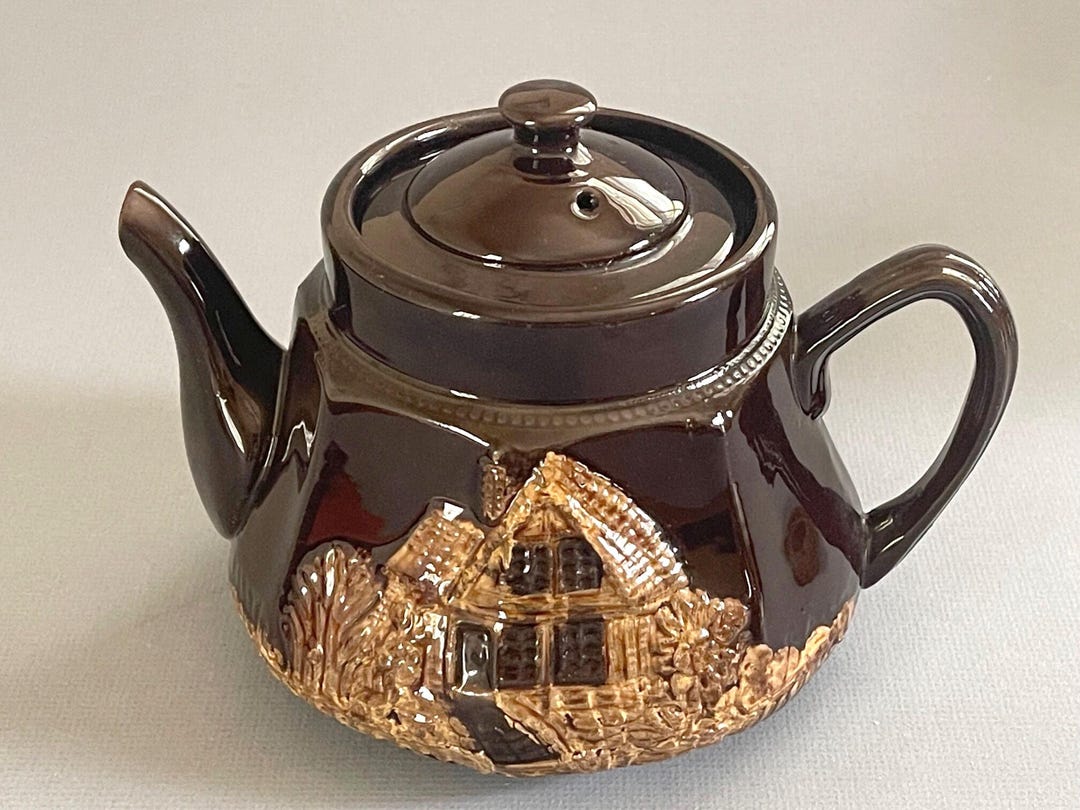 Antique English Cottage English Teapot Salt Glazed Brown Victorian - Etsy