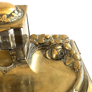 Antique Brass Inkstand / German Jugendstil Brass Inkwell Tray / German ...