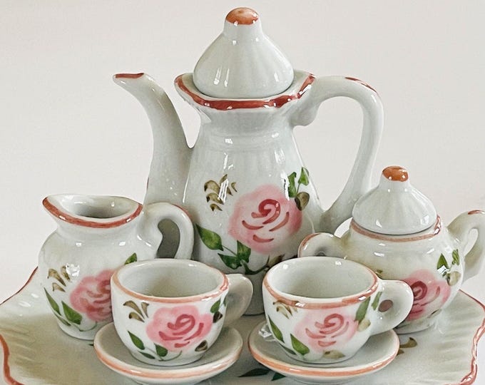 Porcelain CHILD Miniature Tea Set Pink ROSE by Andrea Sadek / Pink ...