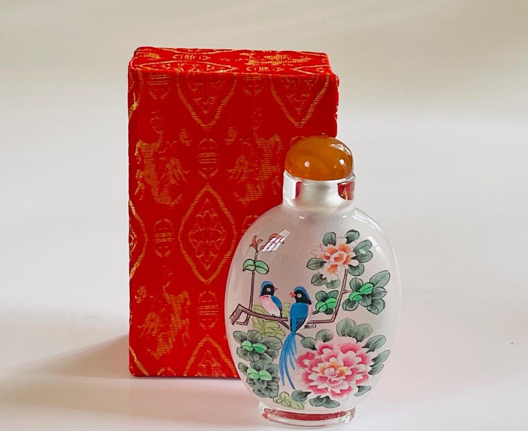 Vintage Chinese BIRDS Glass Snuff Bottle Handpainted BIRDS on Both ...