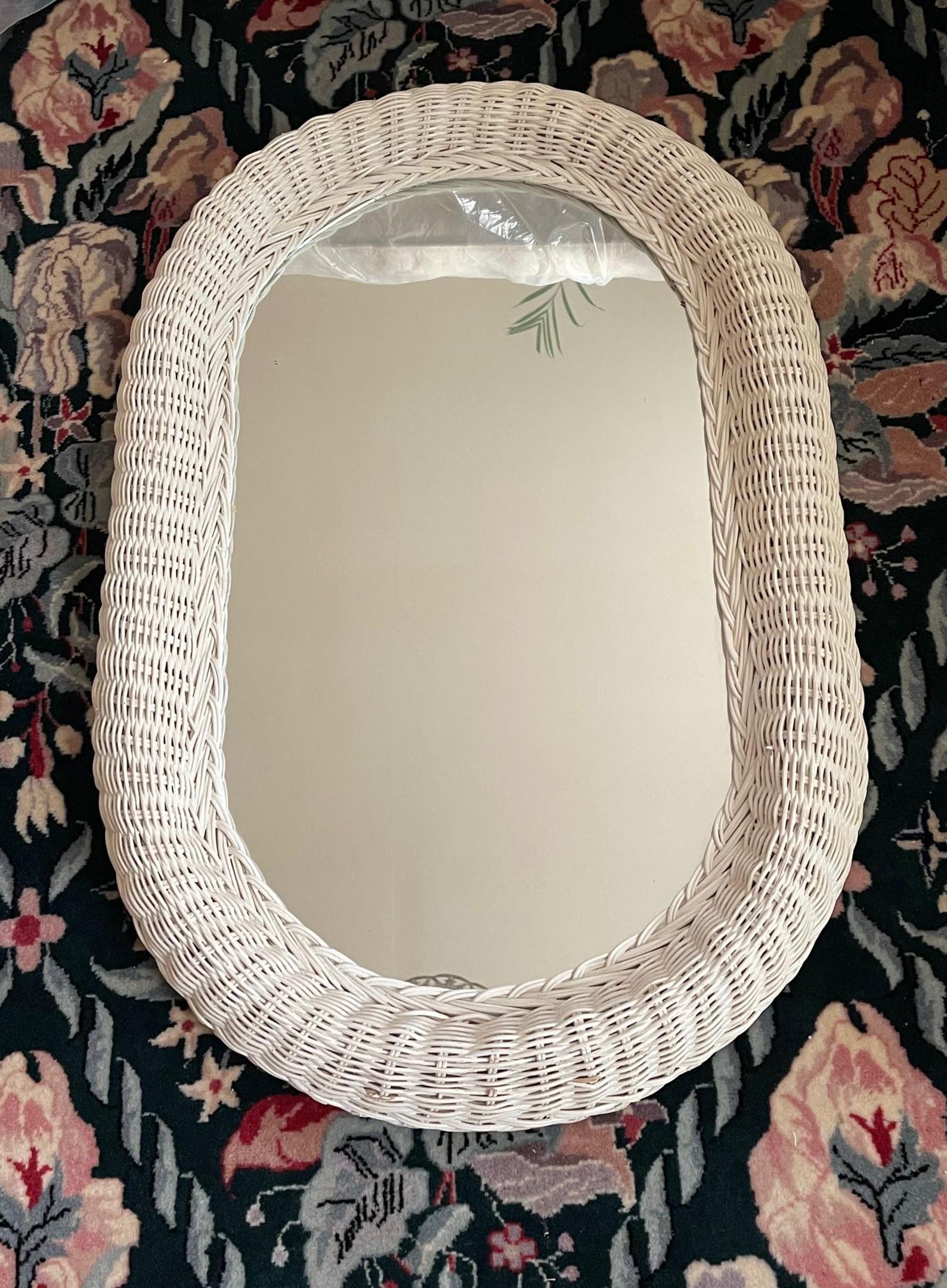 Vintage 30" White Wicker Oval Mirror Frame Original Paint 30x 19 - Etsy