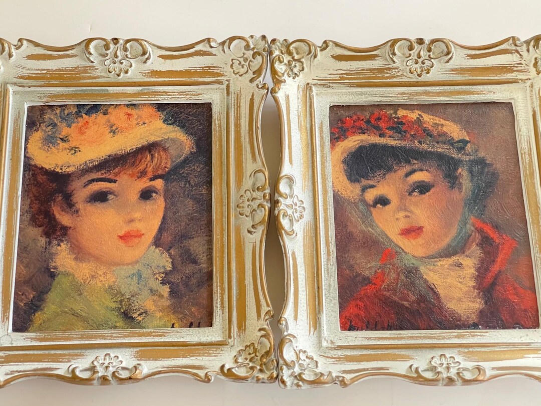 PAIR Vintage Framed Prints Cherry Jeffrey Huldah Set of Lady Paintings ...
