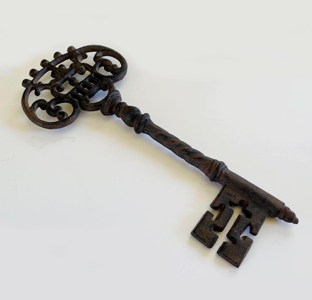 Vintage Cast Iron Skelton Key 12" Warded Lock Large Key Decorative Key ...
