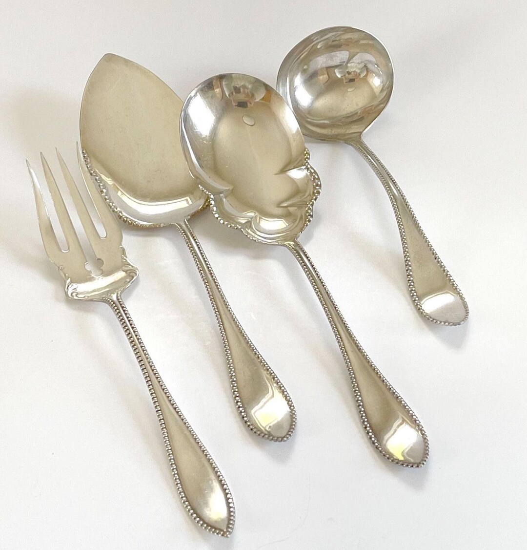 1912 Oneida Extra Coin Plate Silverplate Leota Beaded Serving Spoon ...