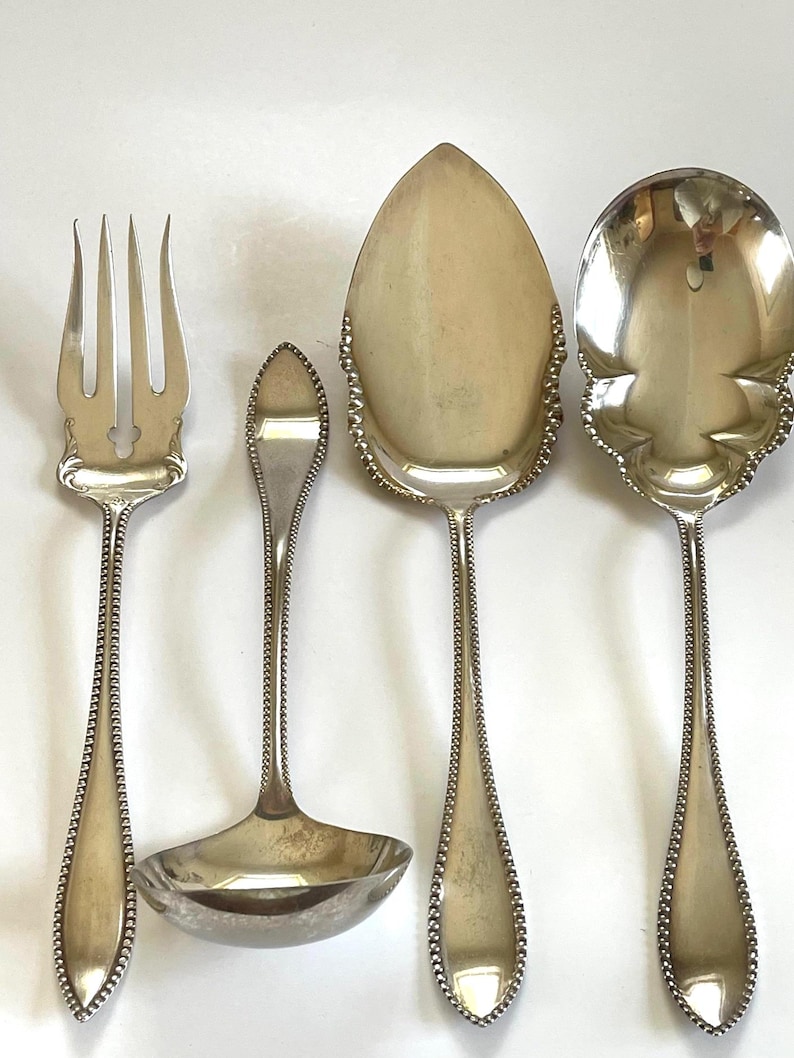 1912 Oneida Extra Coin Plate Silverplate Leota Beaded Serving Spoon ...