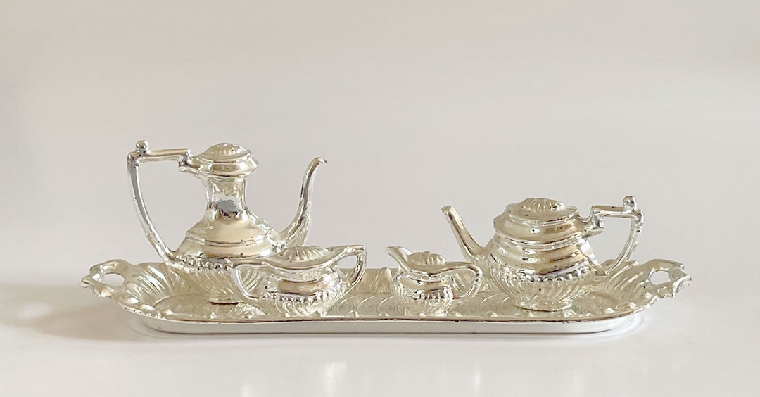 Miniature Dolls House Tea Coffee Set Made in England Silver Plate ...