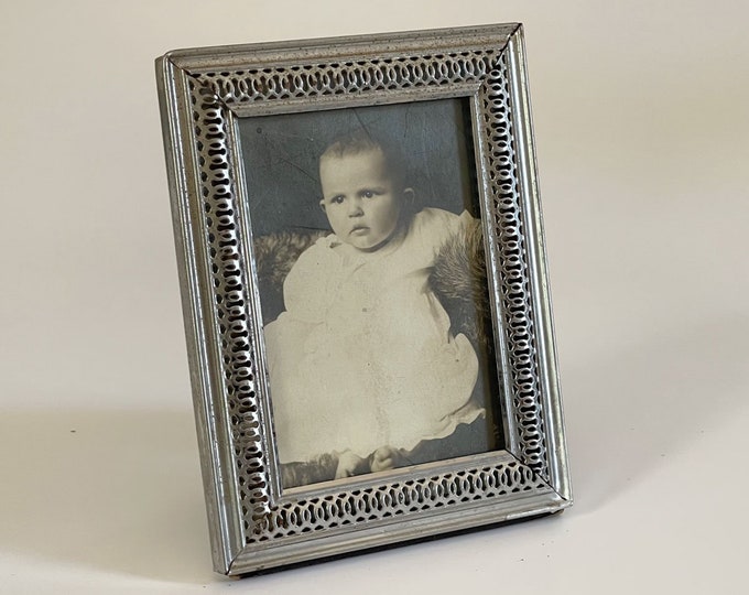 Small Pierced Metal Silver Frame With Antique Baby Photo Postcard ...