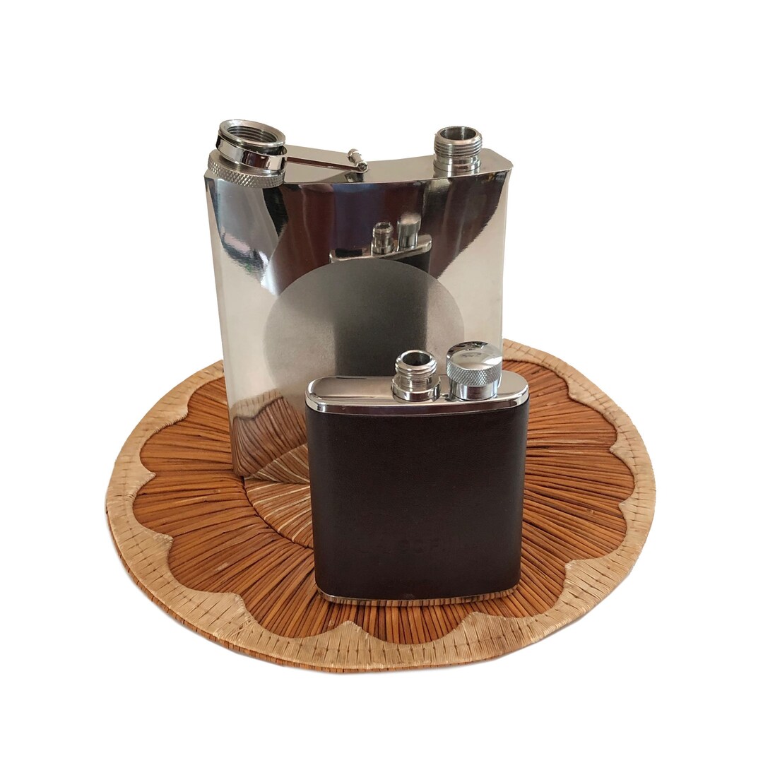 2 Hip Flasks Stainless Steel Flask With Screw Cap and Faux Leather ...