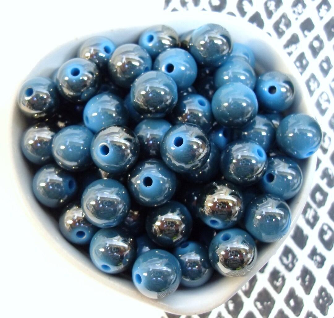 20x 12mm Blue and Silver Super Shiny Resin Juicy Globe Beads Metallic ...