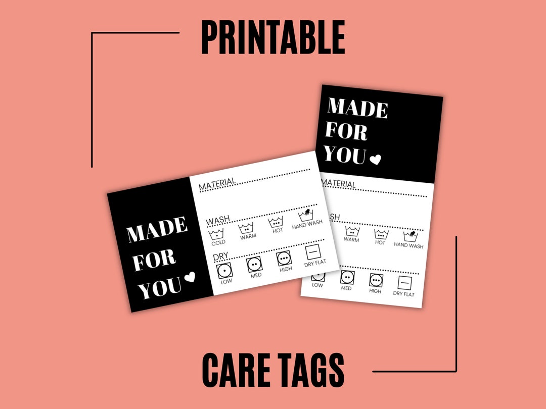Printable Care Instruction Tag, PDF Care Card, Wash Instructions Label ...