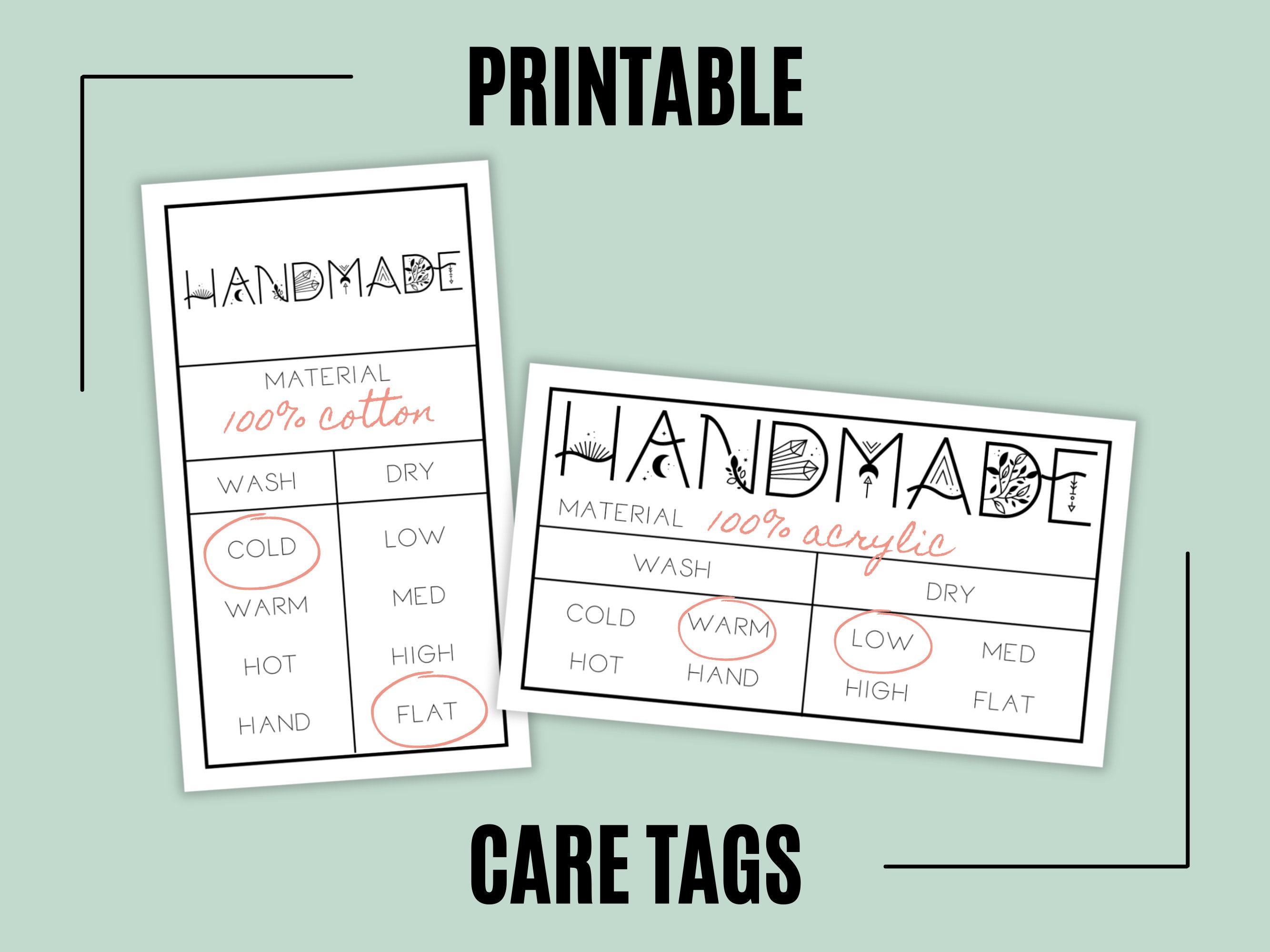 Printable Handmade Care Instructions Tags: Vertical & Horizontal (PDF ...