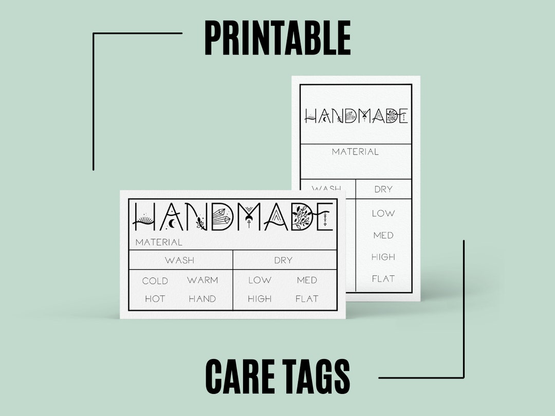Printable Care Tags, Care Instructions Tag, Wash Instructions Label ...