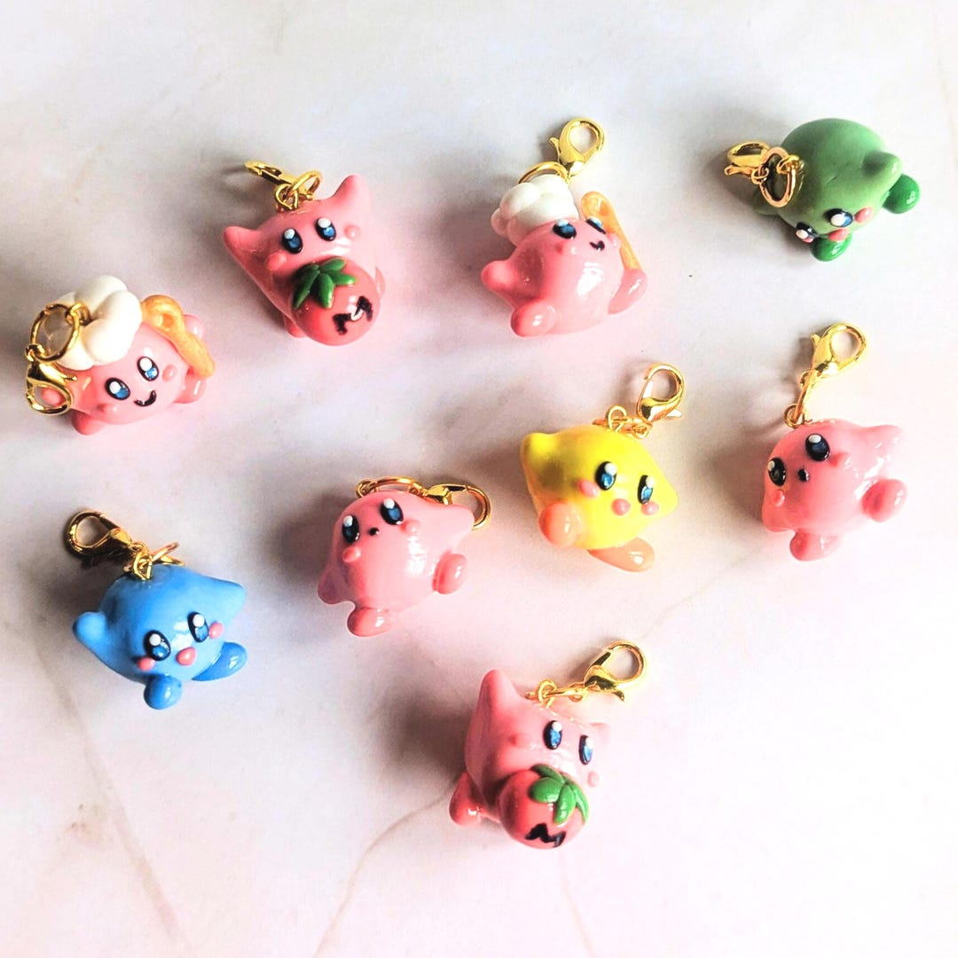 Kirby Inspired Charm Polymer Clay Kirby Beads Jewelry Making Cute Bag ...