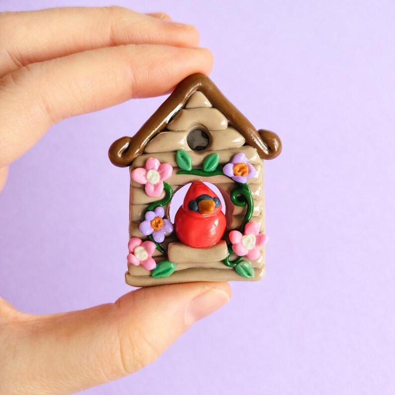 Bird Fridge Magnet Handmade Polymer Clay Birdhouse Sculpture Cute ...