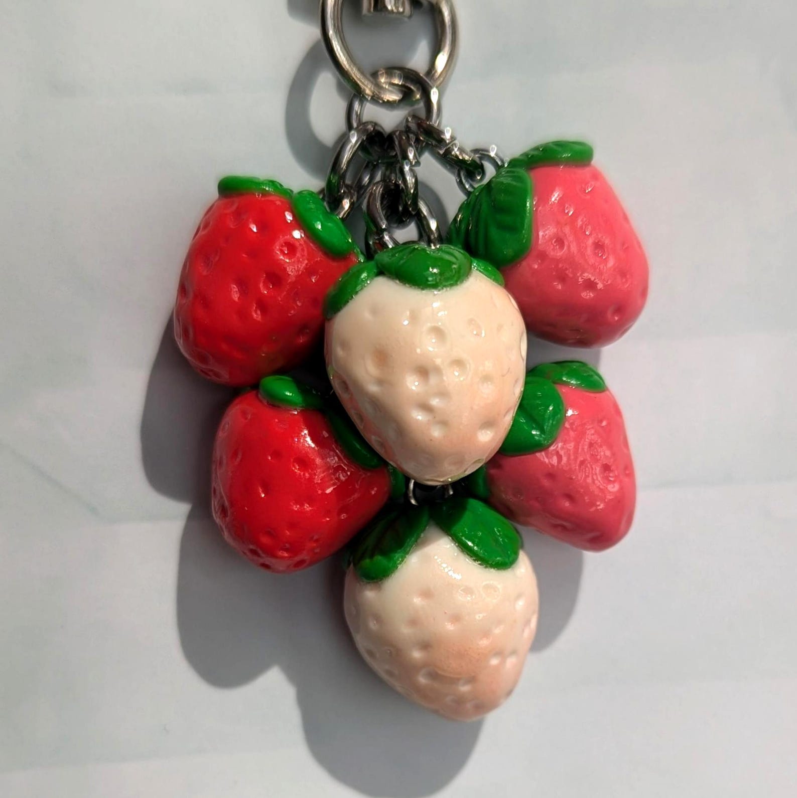 Bunch of Strawberries Keychain Fruit Charm for Handbag Polymer Clay ...