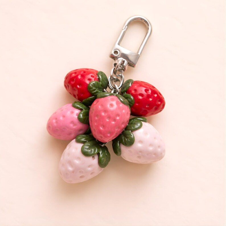 Strawberry Bag Charm for Backpack Polymer Clay Fruit Keychain Purse ...
