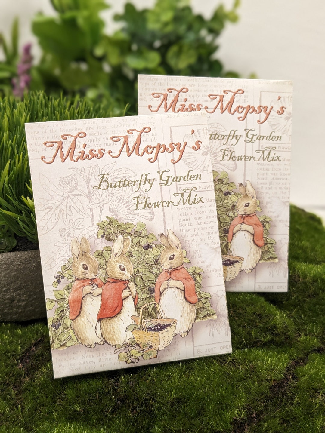 MISS MOPSY Filled Seed Packet Favors - Butterfly Garden Mix - Beatrix Potter Peter Rabbit - by ...