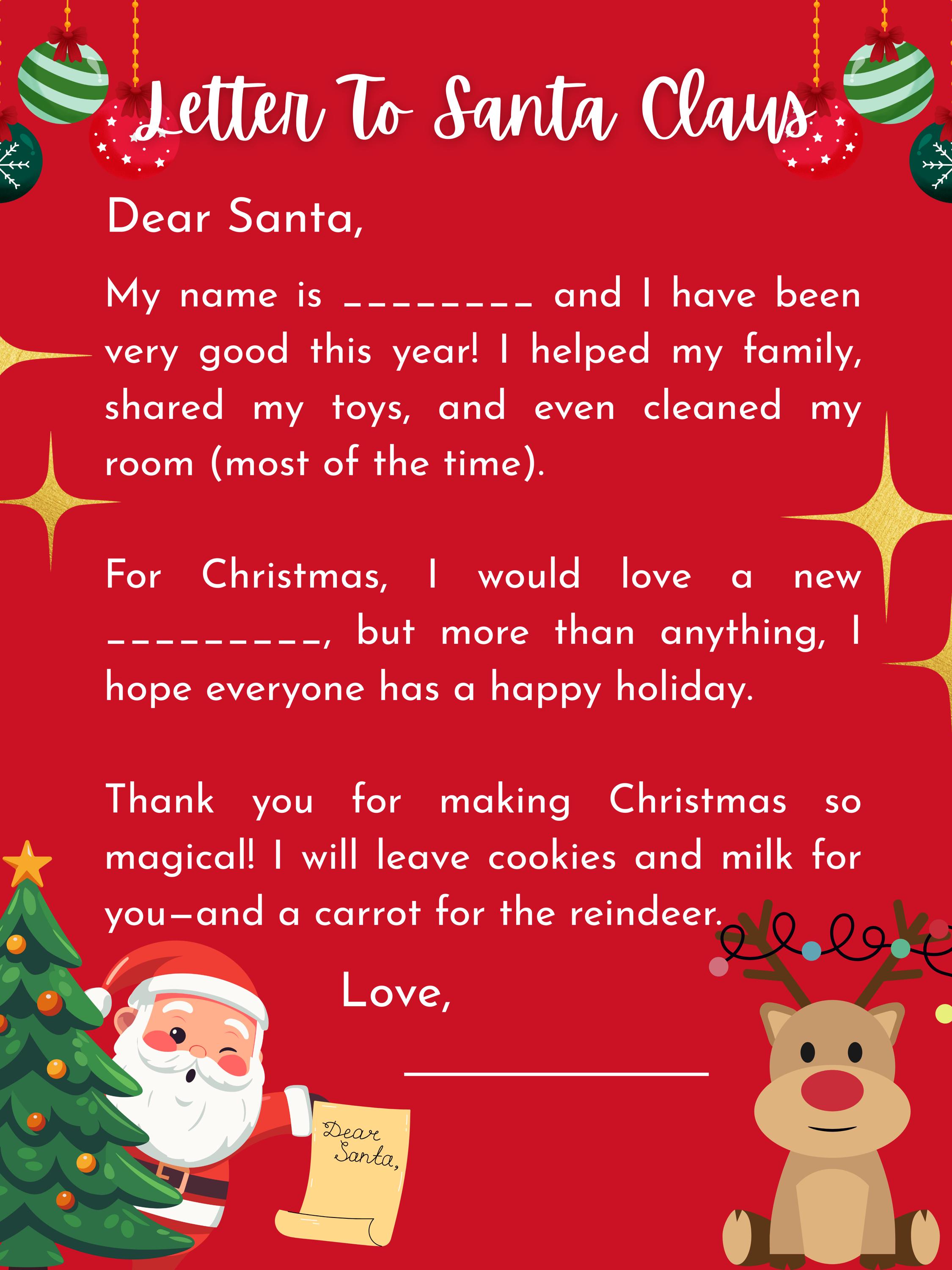 Letter to Santa Printable-christmas Wish List for Kids-cute Dear Santa ...