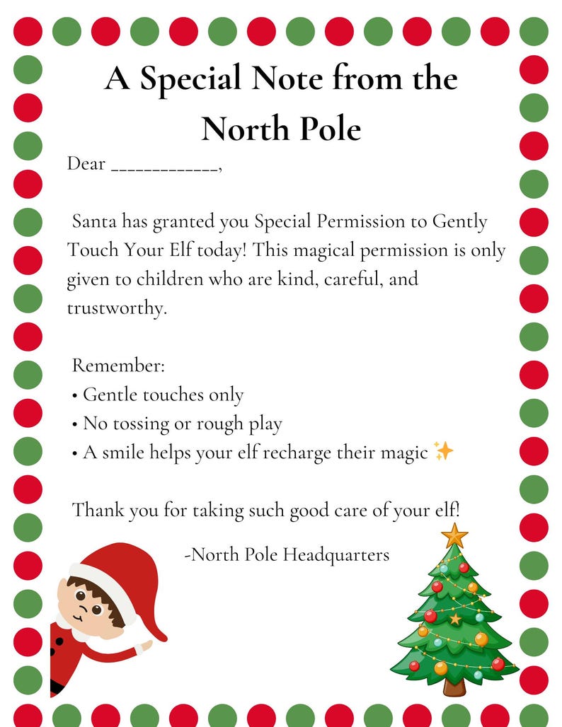 Special Permission to Touch Elf Letter | North Pole Certificate ...