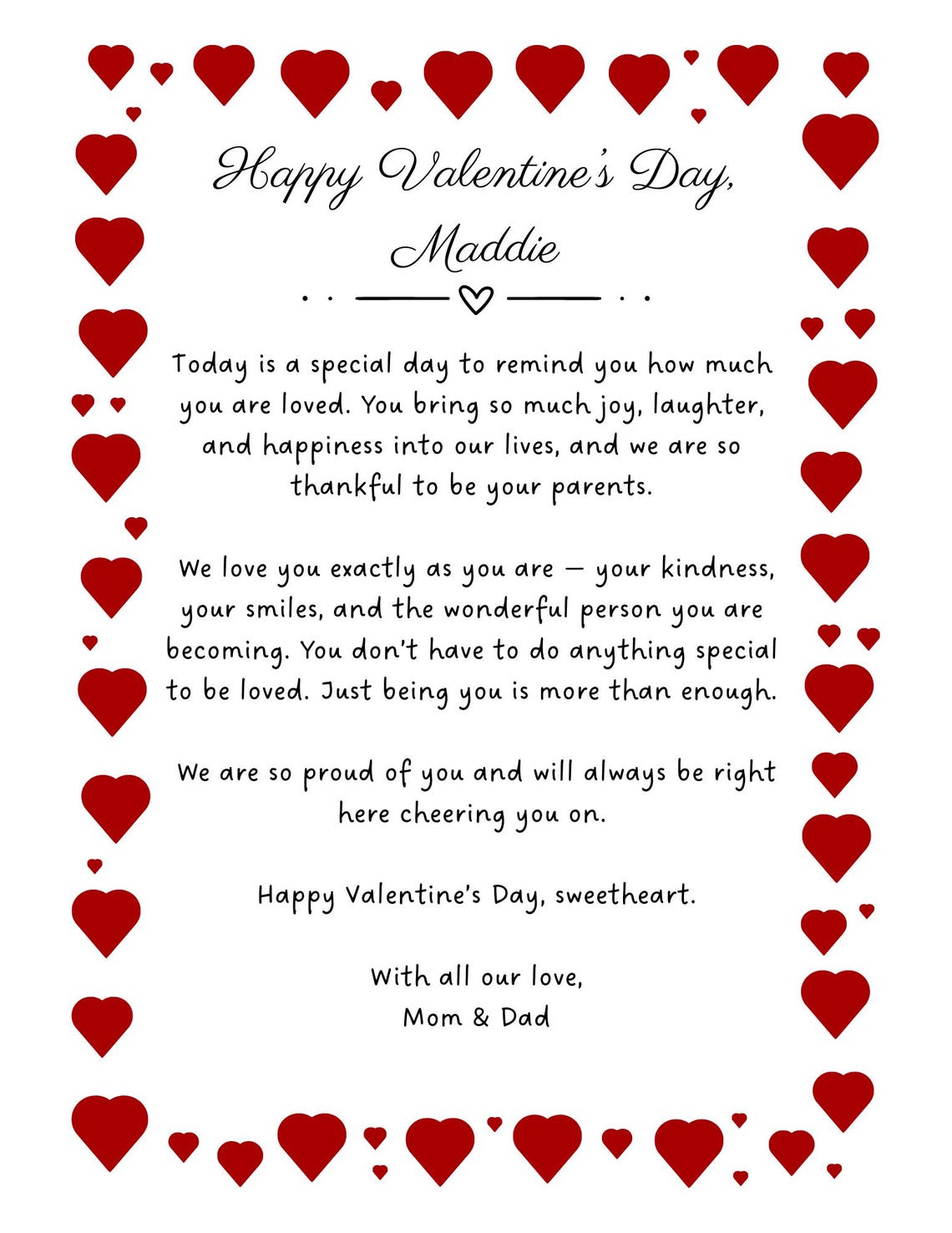 Personalized Valentine Letter Printable | Parent to Child Valentine ...