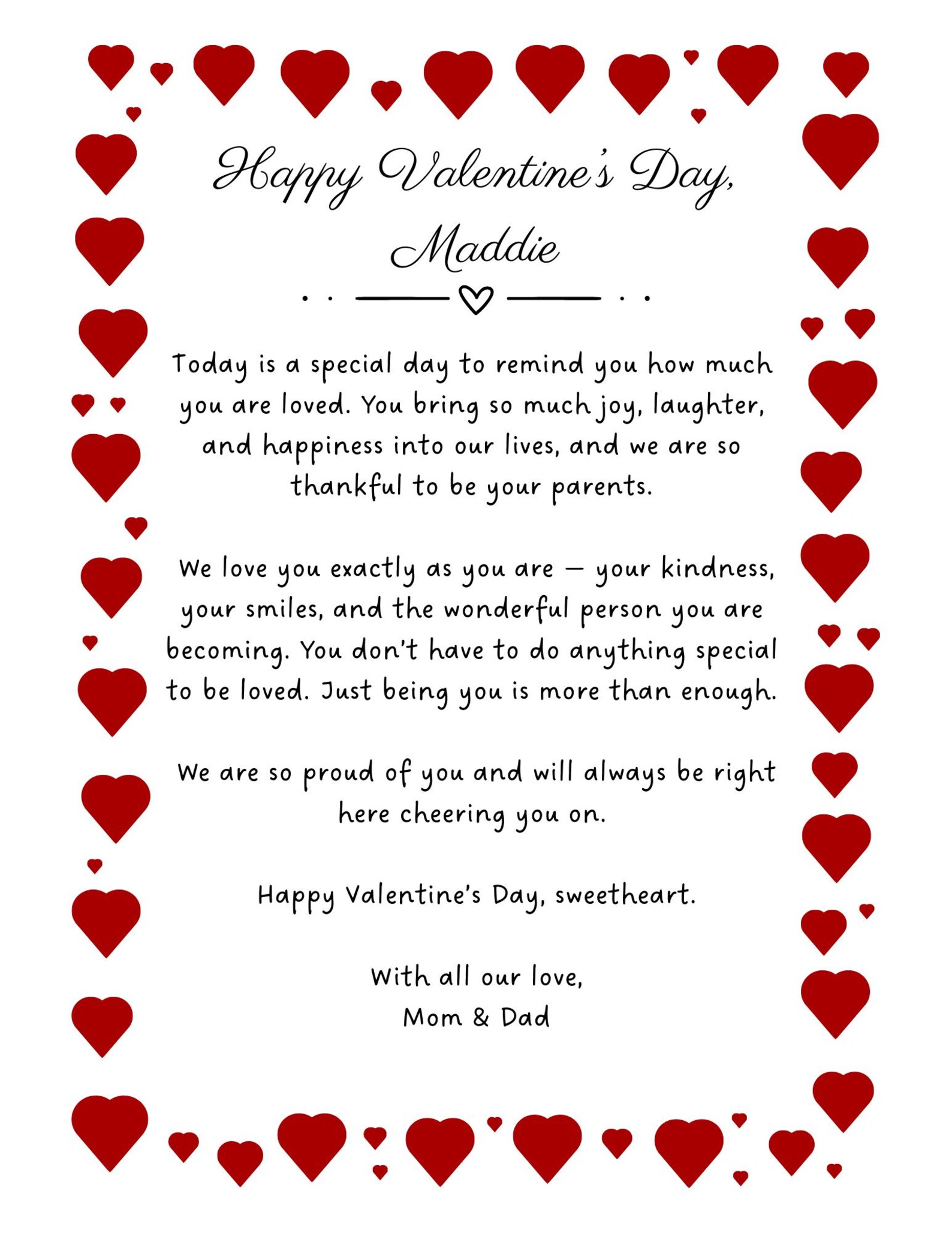 Personalized Valentine Letter Printable | Parent to Child Valentine ...