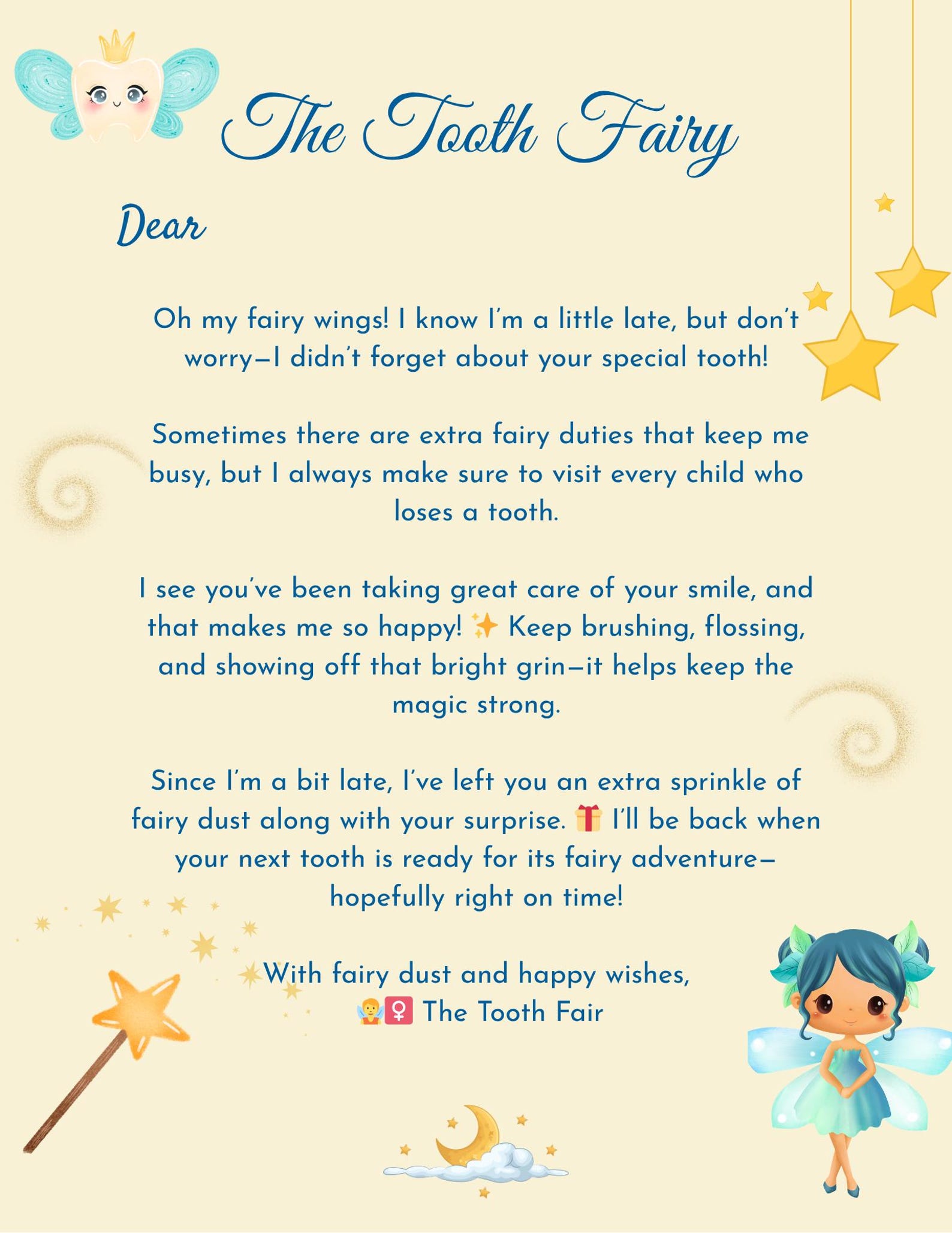 Tooth Fairy Forgot to Come Letter | Instant Download Printable ...
