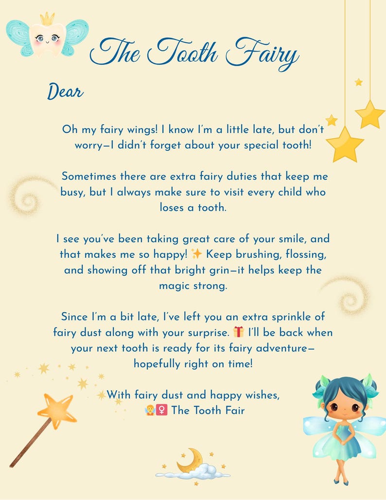 Tooth Fairy Forgot to Come Letter | Instant Download Printable ...