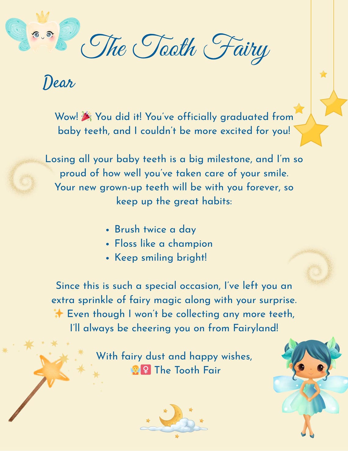 Tooth Fairy Letter-graduated From Baby Teeth-instant Download-printable ...