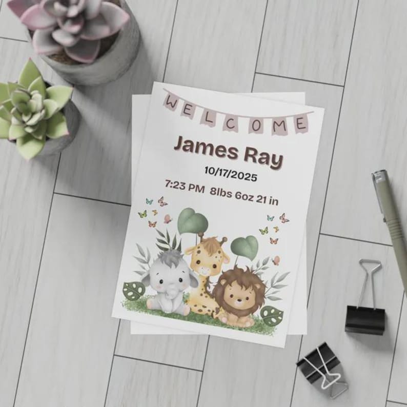 Safari Birth Announcement-jungle Animals Digital Printable-personalized ...
