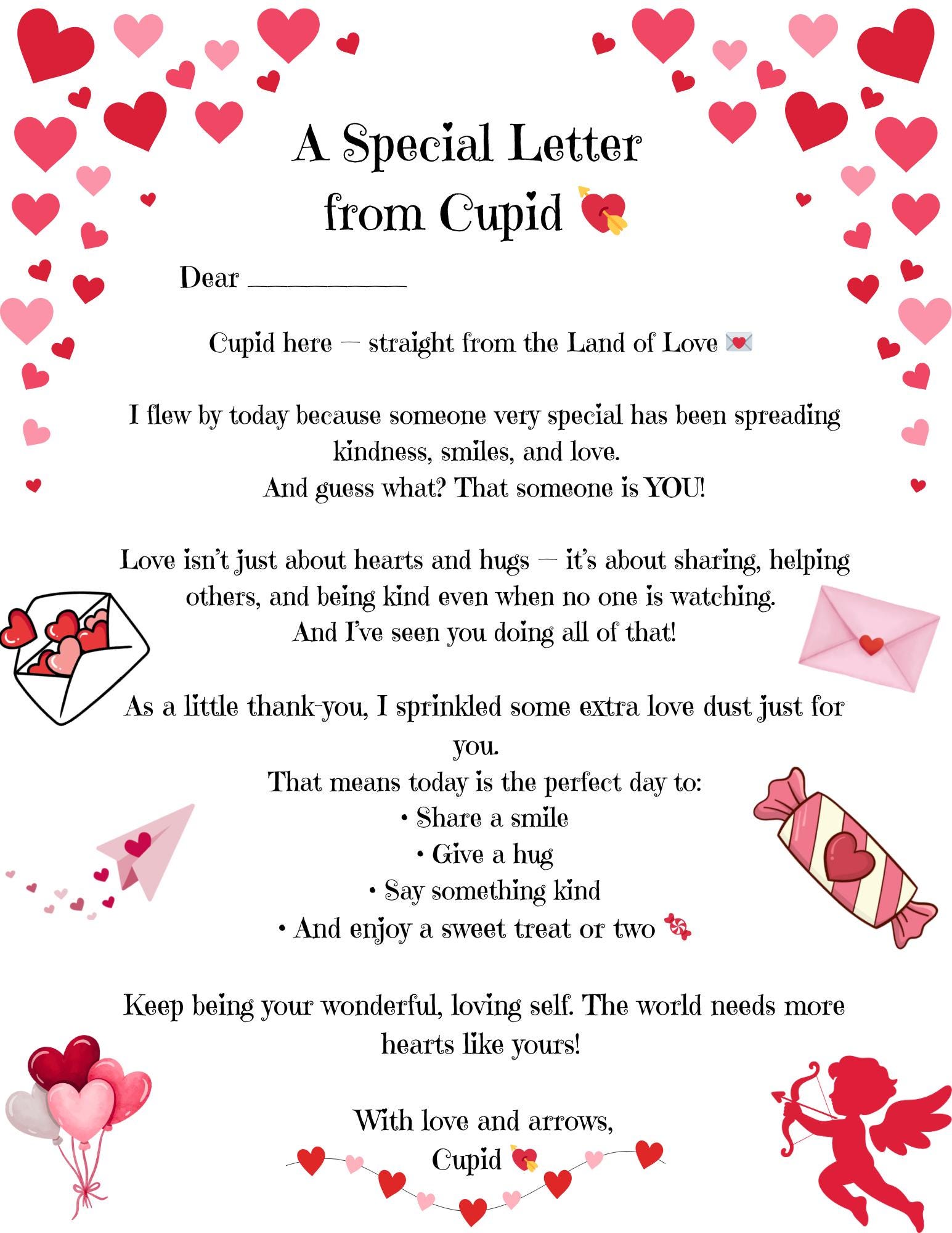 A Special Note From Cupid | Valentine Letter for Kids | Printable Cupid ...