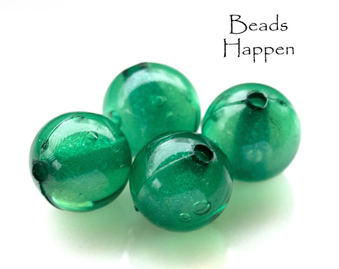 LAST ONES: 14mm Vintage Round Green Beads, Emerald Green, Round Beads ...