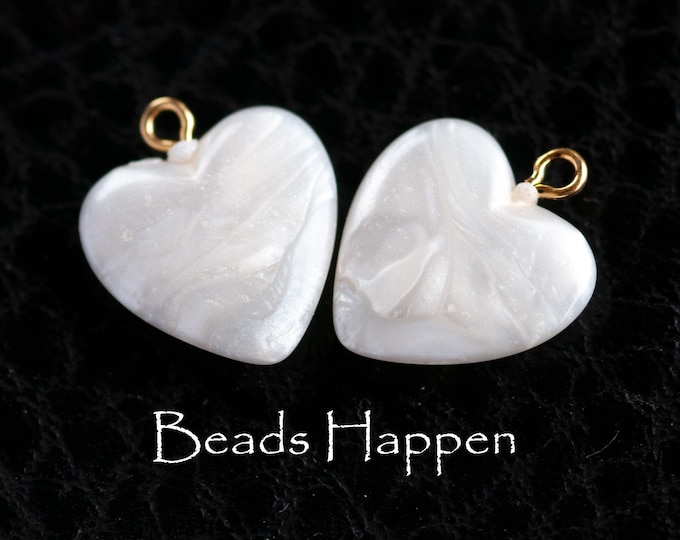 14mm White Pearlized Resin Hearts With Embedded Loop, White Heart ...