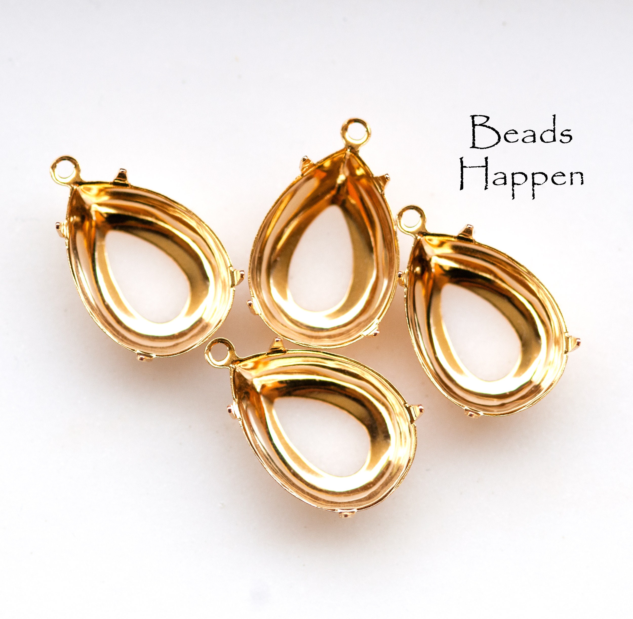 18x13mm Pear Settings With Open Backs and One Loop Ring, Gold Plating ...