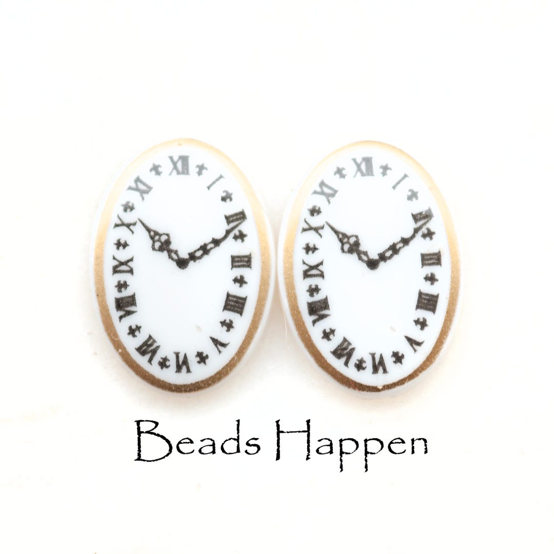Vintage 18x13mm Oval White Clock Face Cabochons, White With Black ...