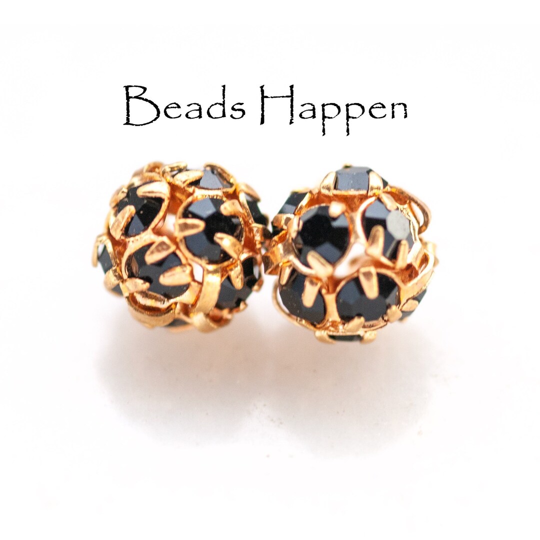8mm Fireball Beads With Jet Black Chatons, Crystal Chatons From the ...