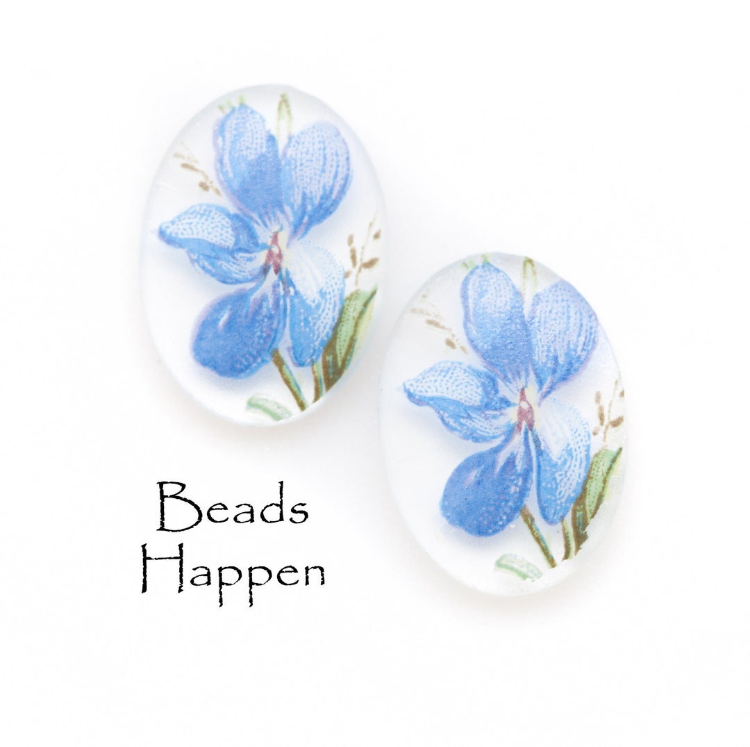 18x13mm Ovals, Blue Purple Flowers Violets, Oval Cabochons Cabs, Resin ...