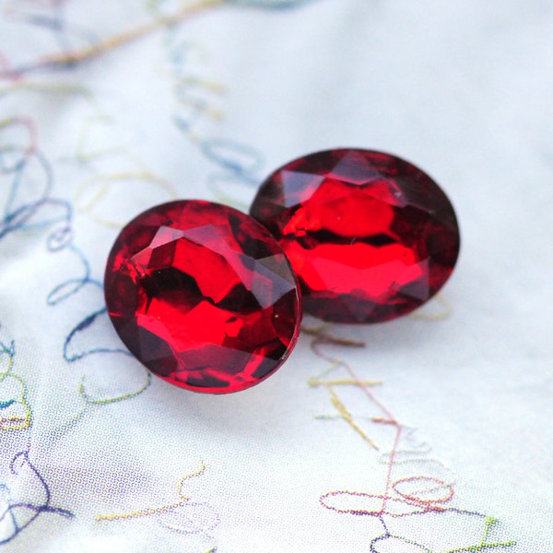 12x10mm Vintage Siam Ruby Red Oval Glass Jewels, Foil Backs, Quantity 2 ...