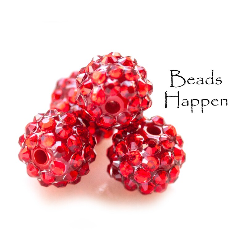 14mm Sparkling Round Deep Red Bling Beads, Ruby Red Flashy Beads Bead ...