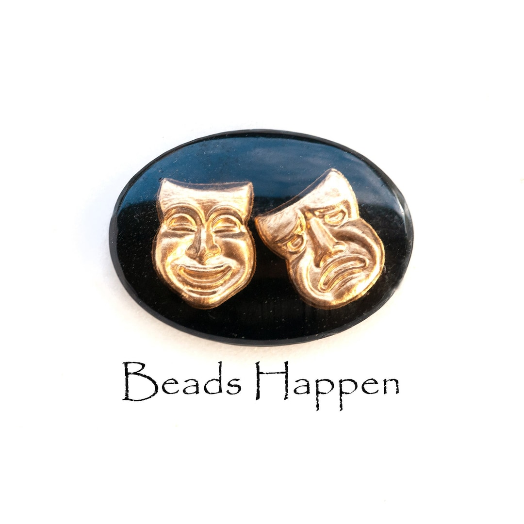 25x18mm Vintage Comedy Tragedy Masks, Theater Mask, Black W/ Gold ...