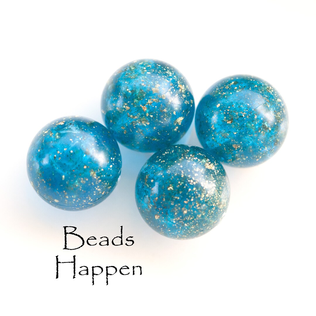 16mm Aqua Blue Round Glitter Beads, Round Resin Beads, Possibly Vintage ...