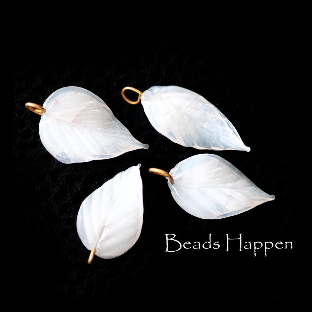 24mm Pressed and Twisted White Opal Leaf Leaves Glass Dangles With ...