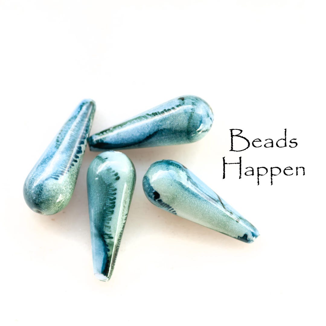 20x8mm Tapered Teardrop Resin Acrylic Beads With Blue Marble Marbled ...