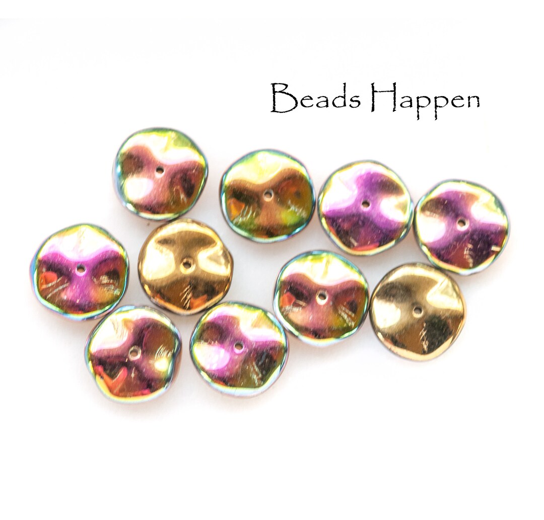 12mm Ripple Wavy Glass Disk Beads, AB Finish, Gold, Rose, Ripple Beads ...